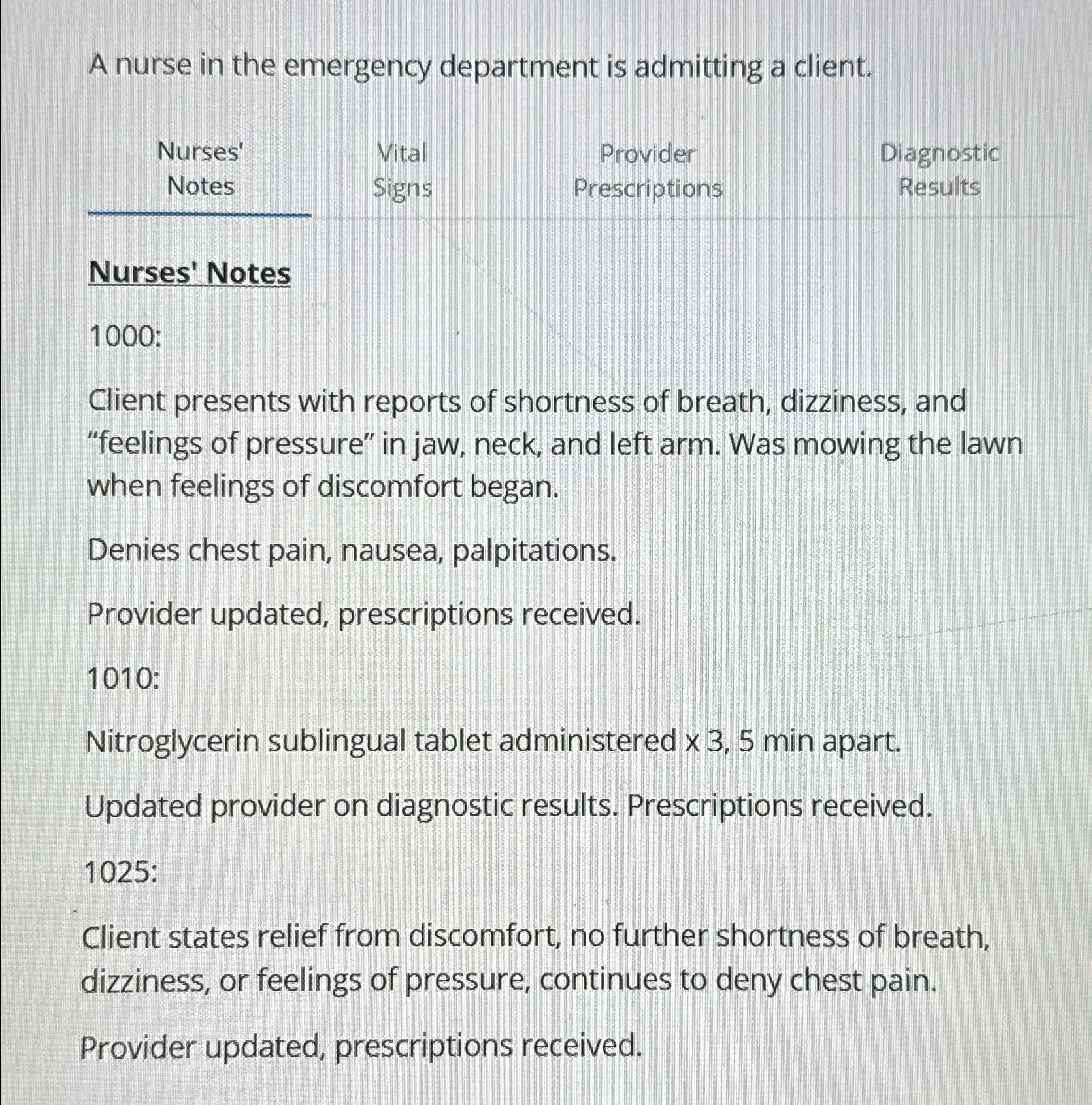 Solved A nurse in the emergency department is admitting a | Chegg.com