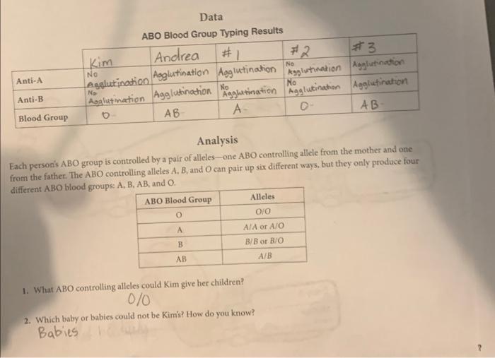 Solved Data ARn Rinod Group Typing Results Analysis Each | Chegg.com