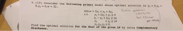 Solved 5. (13) Consider the following primal model whose | Chegg.com