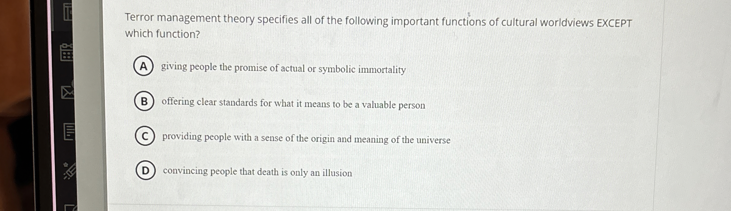 Solved Terror management theory specifies all of the | Chegg.com