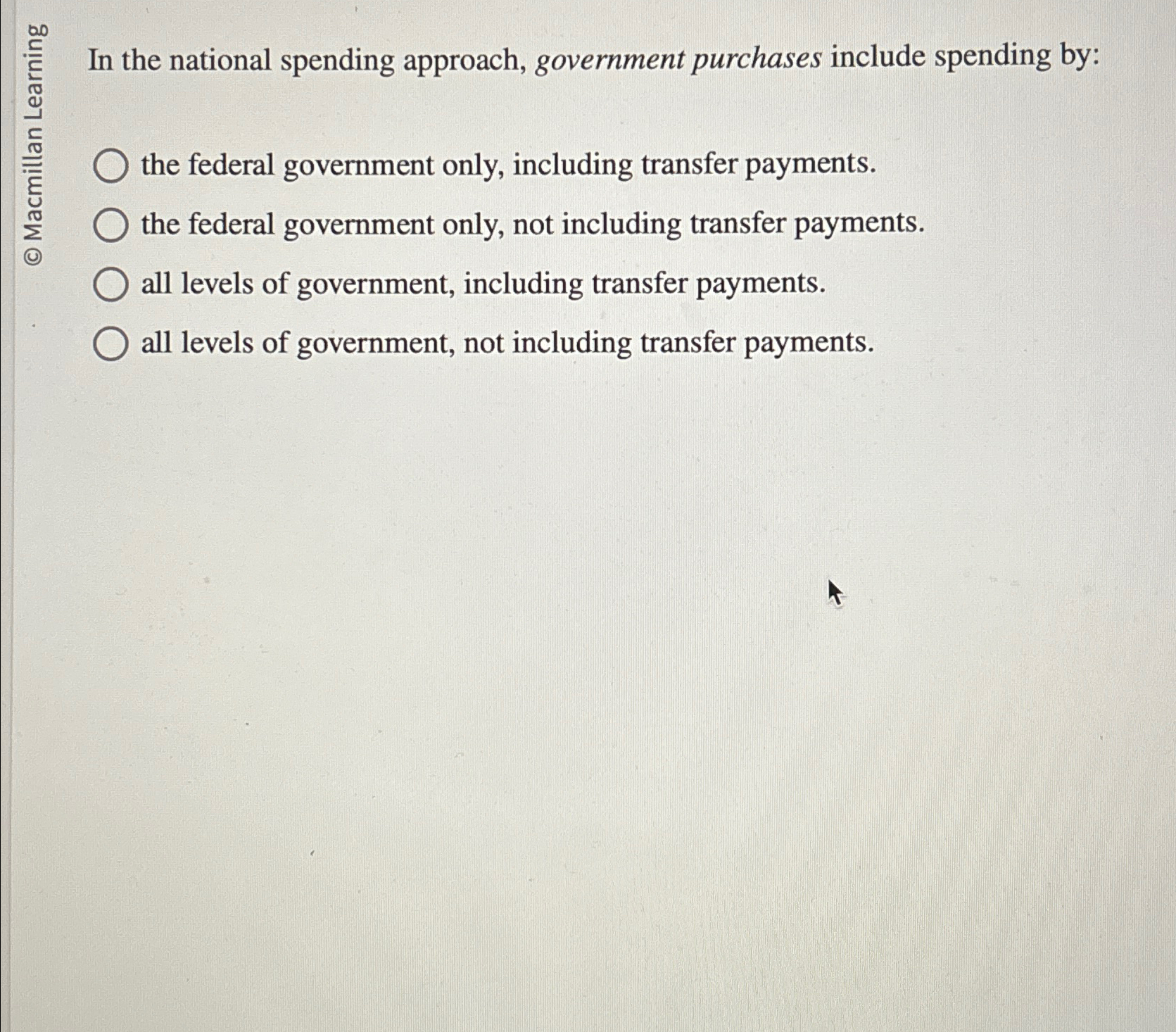 Solved In the national spending approach, government | Chegg.com