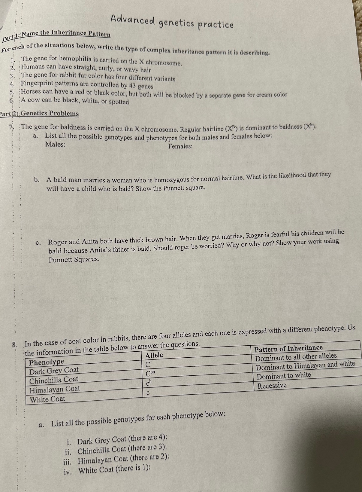 Solved Advanced genetics practicePart 1: Name the | Chegg.com
