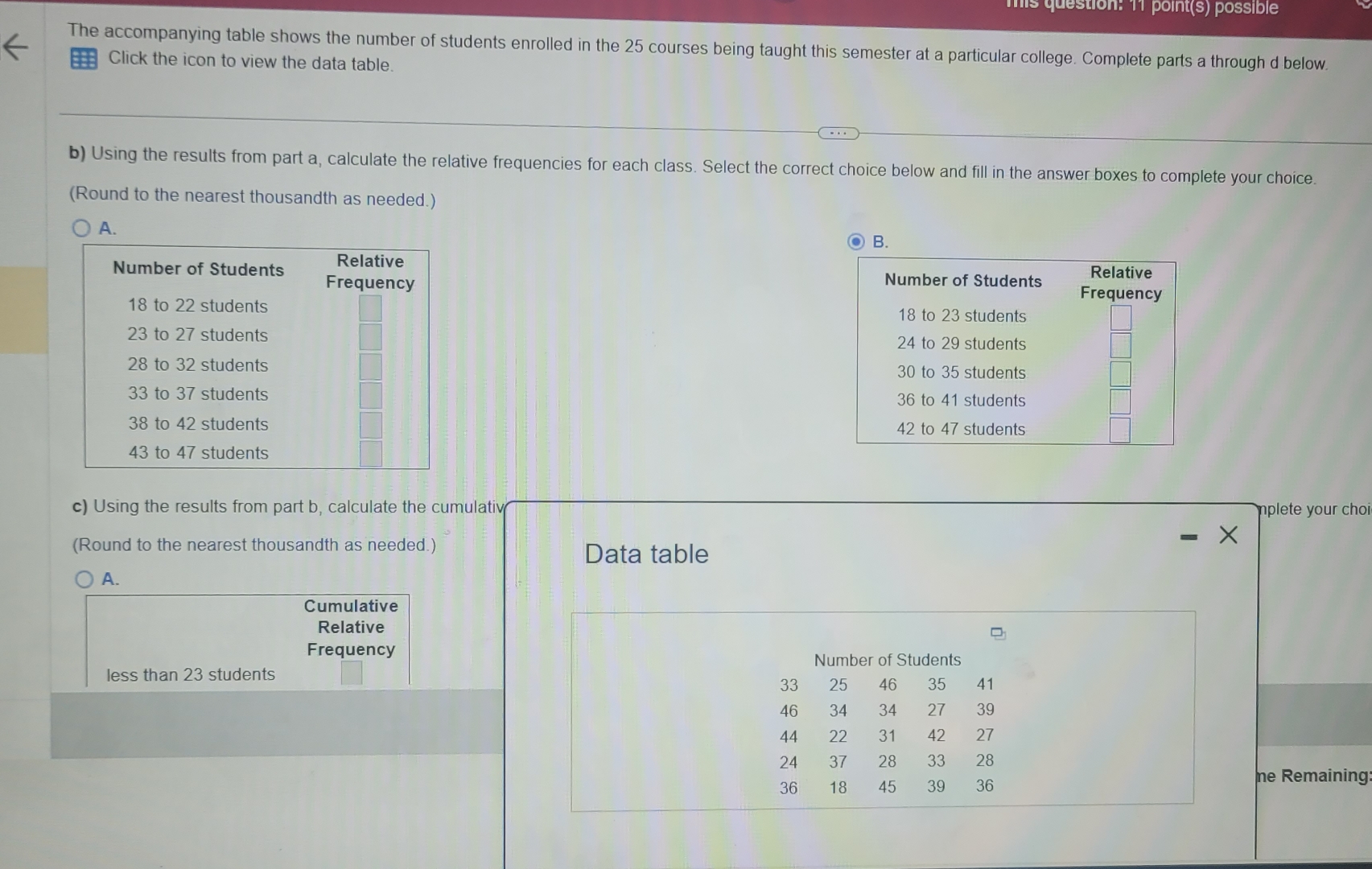 Solved The accompanying table shows the number of students | Chegg.com