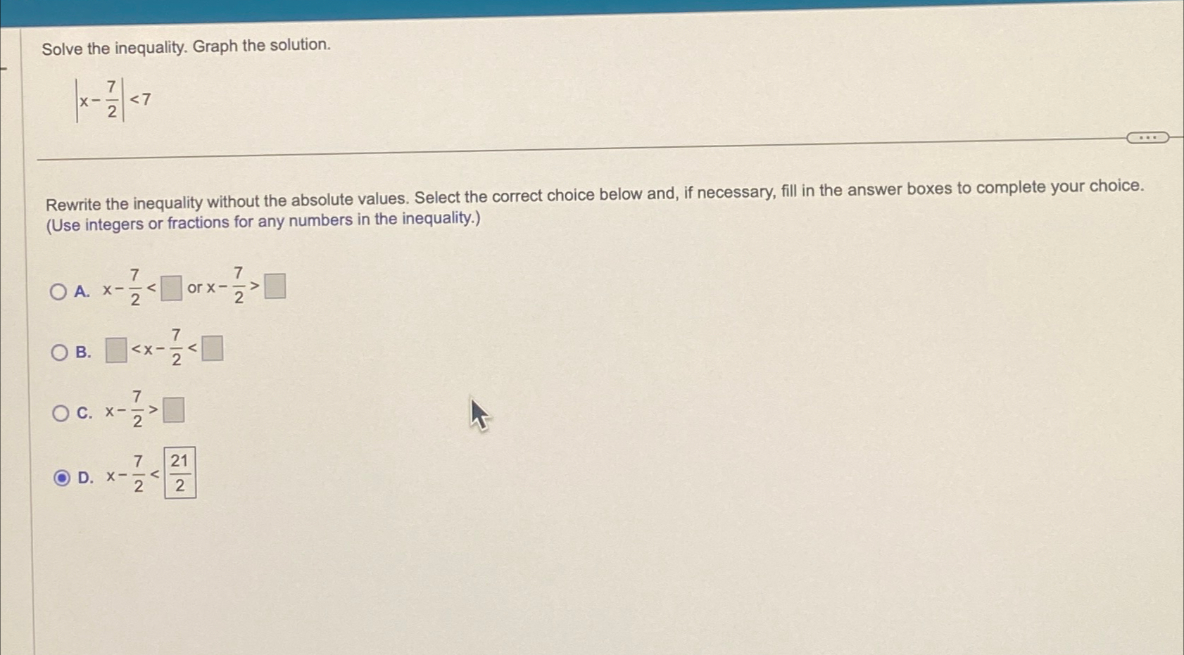 Solved Solve the inequality. Graph the | Chegg.com