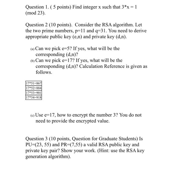 Solved Question 1. ( 5 points) Find integer x such that | Chegg.com