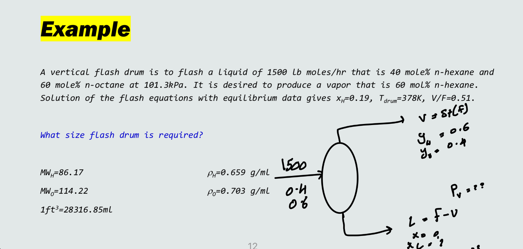 Solved ExampleA vertical flash drum is to flash a liquid of | Chegg.com
