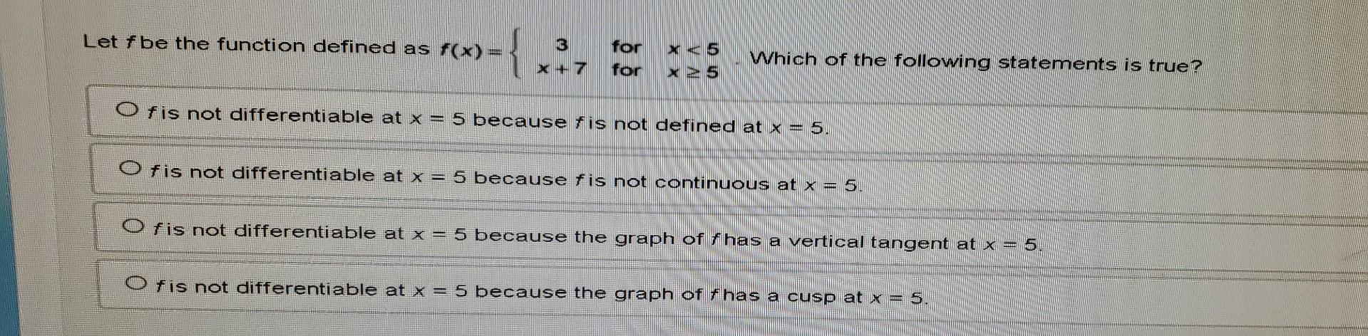 Solved Let f be the function defined as f(x)={3x+7 for x