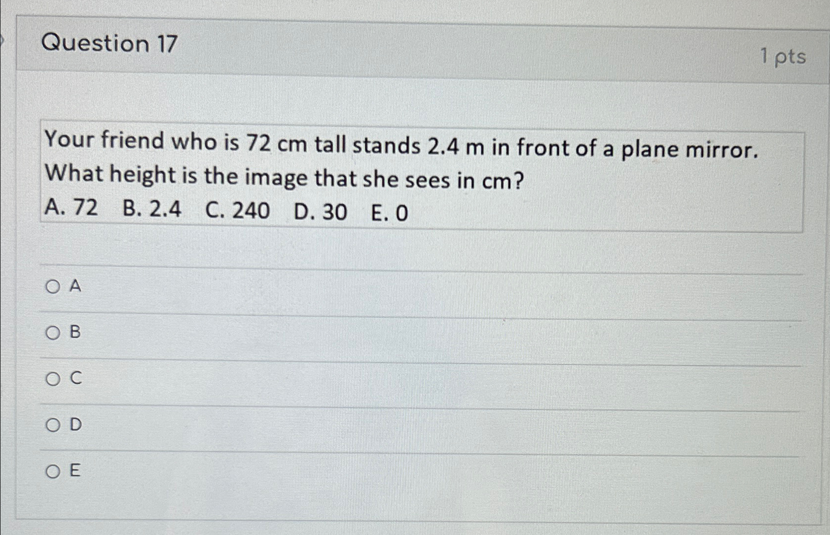 Solved Question 171 ﻿ptsYour friend who is 72cm ﻿tall stands | Chegg.com