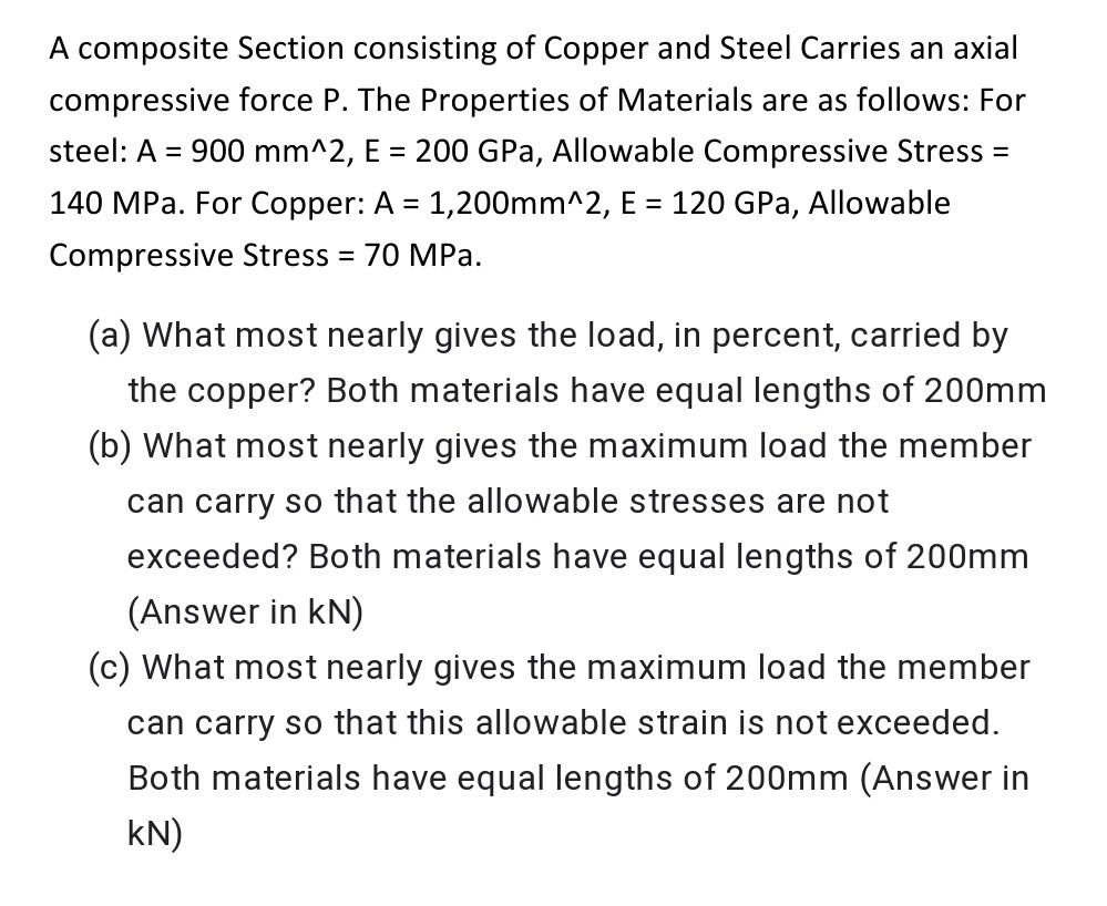 Solved A composite Section consisting of Copper and Steel | Chegg.com