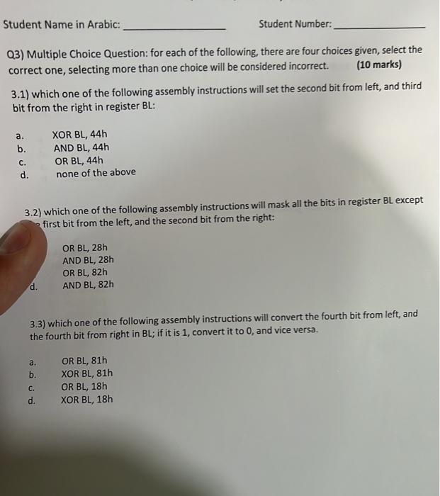 Solved Q3) Multiple Choice Question: for each of the | Chegg.com