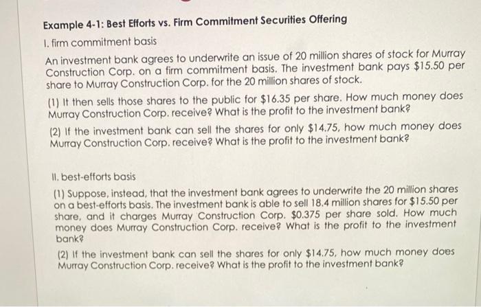 Solved Example 4-1: Best Efforts vs. Firm Commitment | Chegg.com