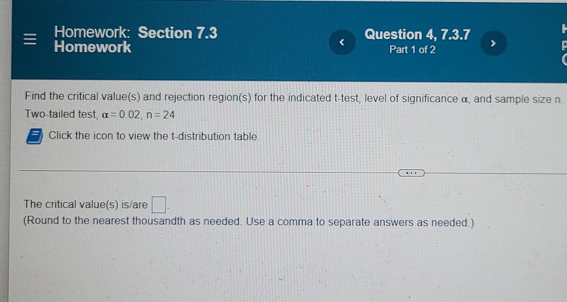Solved Homework Section 7 3 Homework Question 2 7 3 3 Part