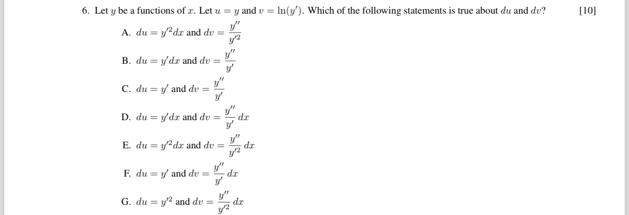Solved Let y ﻿be a functions of x. ﻿Let u=y ﻿and v=ln(y'). | Chegg.com