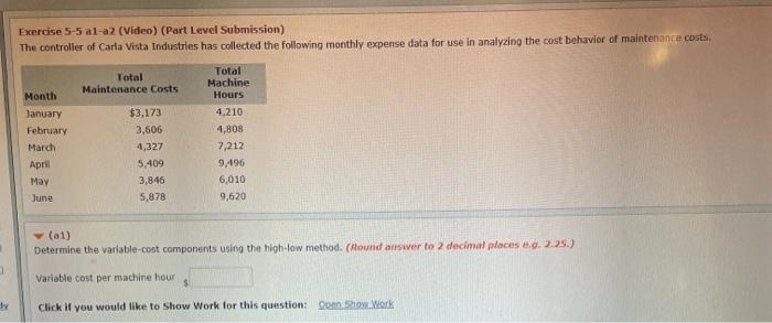 Solved Exercise 5-5 a1-a2 (Video) (Part Level Submission) | Chegg.com