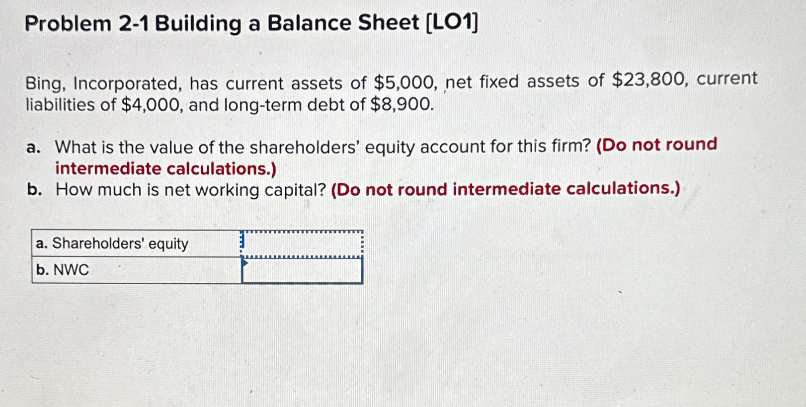 Solved Problem 2-1 ﻿Building a Balance Sheet [LO1]Bing, | Chegg.com