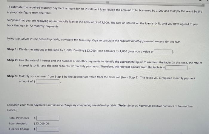 Solved 8. Calculating an installment loan payment using | Chegg.com
