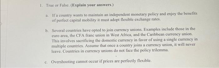 Solved 1. True or False. (Explain your answers.) a. If a | Chegg.com