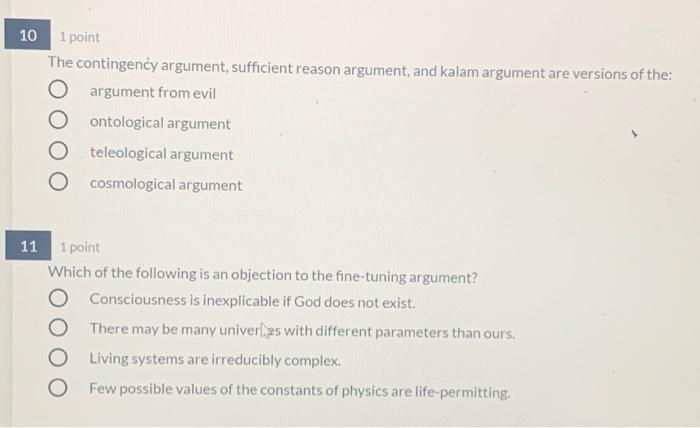 Solved 10 1 point The contingency argument, sufficient | Chegg.com
