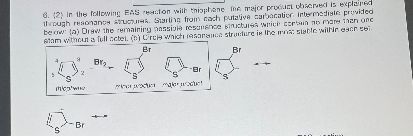 Solved (2) ﻿In the following EAS reaction with thiophene, | Chegg.com