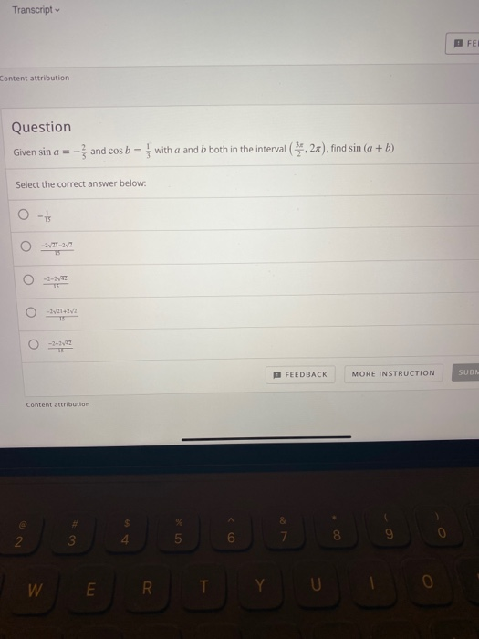 Solved Transcript FE Content attribution Question Given sin | Chegg.com