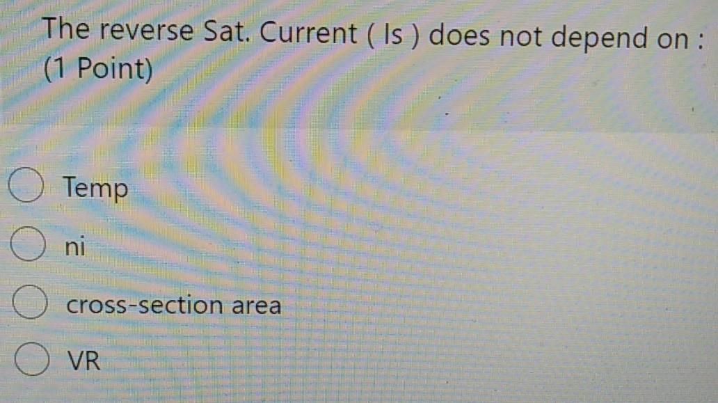 Solved The reverse Sat. Current ( Is ) does not depend on : | Chegg.com