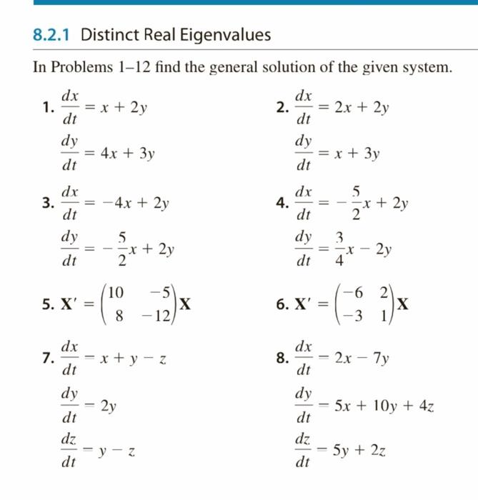 Solved 8.2.1 Distinct Real Eigenvalues In Problems 1-12 find | Chegg.com