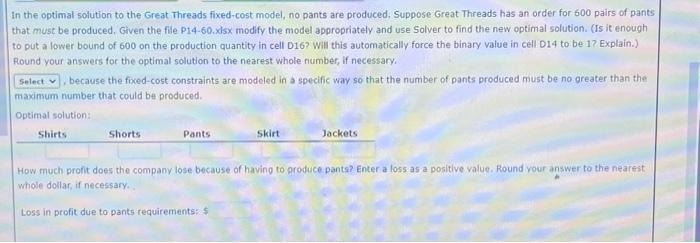 Solved In the optimal solution to the Great Threads | Chegg.com