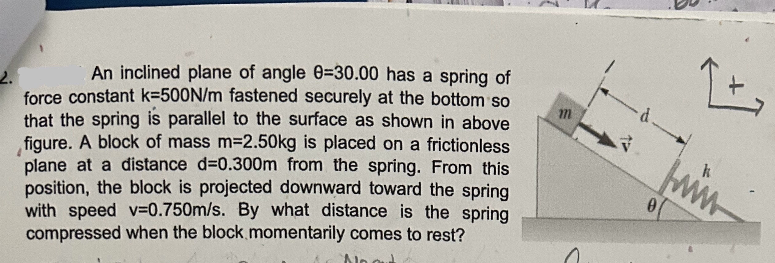 Solved An inclined plane of angle θ=30.00 ﻿has a spring of | Chegg.com