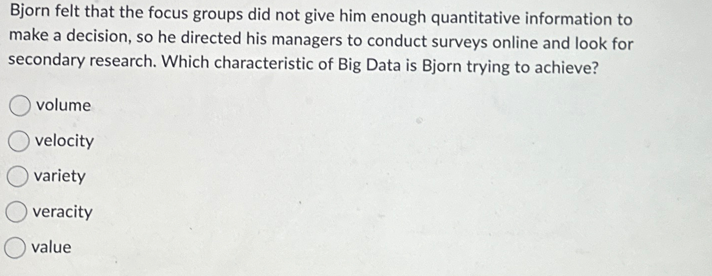 Solved Bjorn felt that the focus groups did not give him | Chegg.com