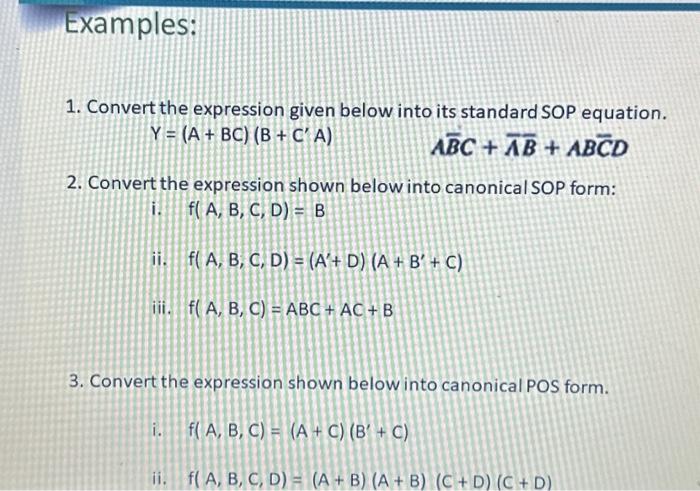 Solved 1. Convert the expression given below into its | Chegg.com