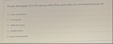 Solved People disengage from the group when they sense they | Chegg.com