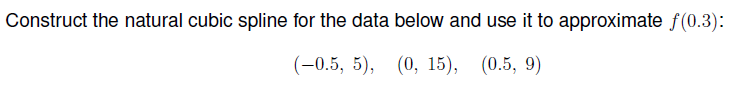Solved Construct the natural cubic spline for the data below | Chegg.com