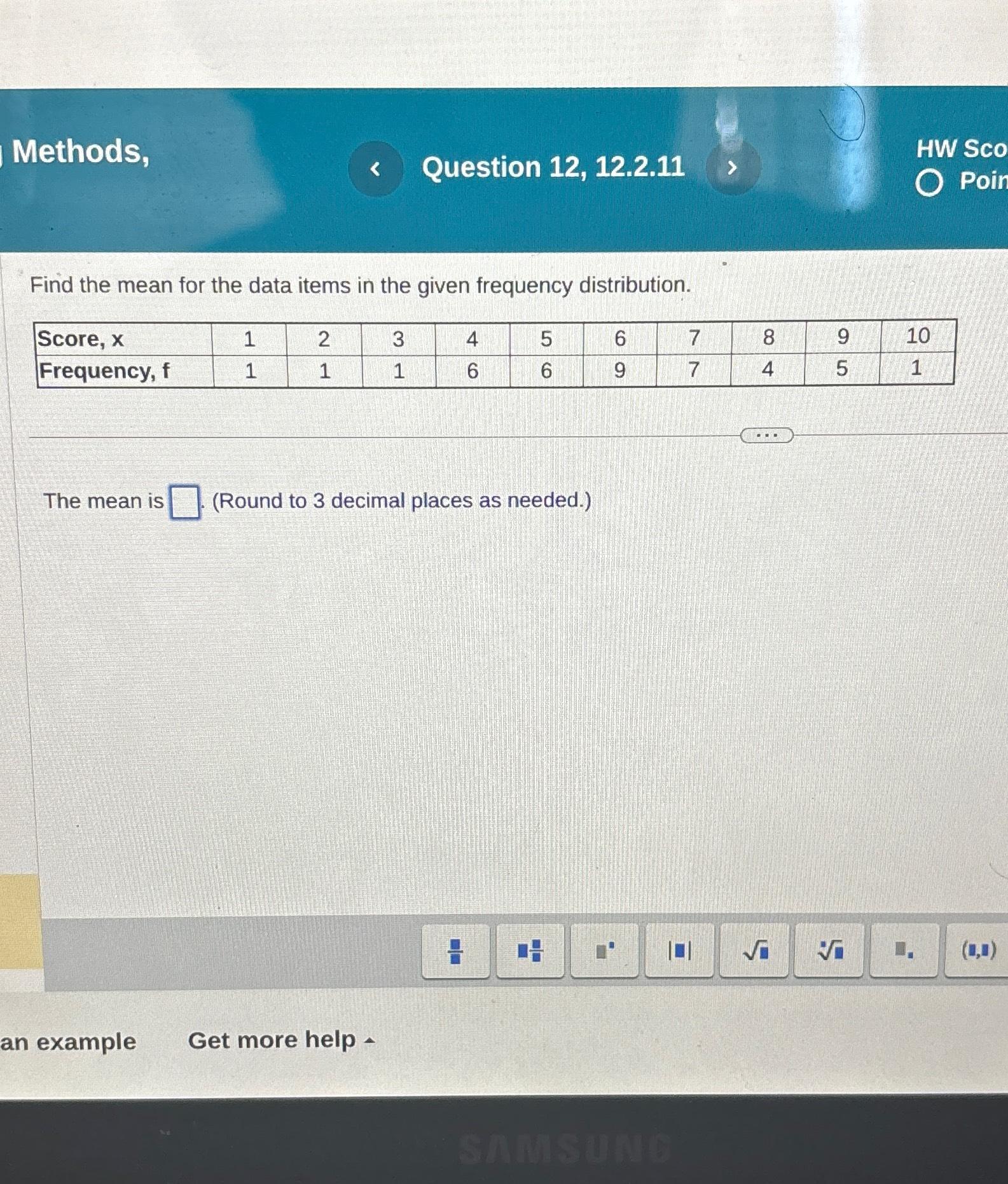 Solved Methods,Question 12, 12.2.11HW ScoPoinFind the mean | Chegg.com