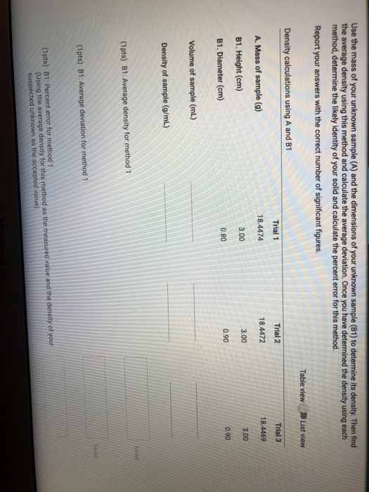 Solved Use the mass of your unknown sample (A) and the | Chegg.com