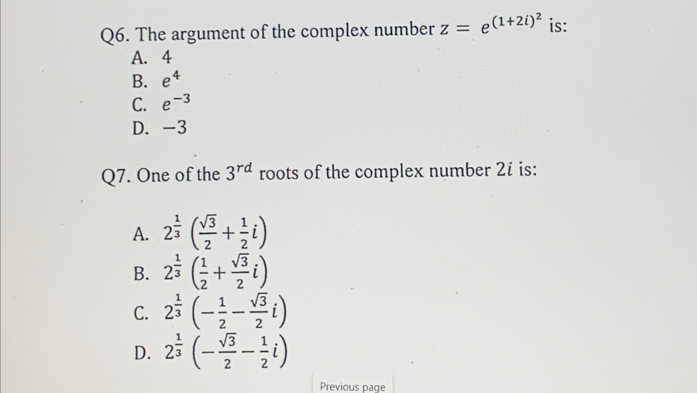 Solved Q6. ﻿The argument of the complex number z=e(1+2i)2 | Chegg.com