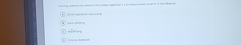 Solved Injecting malware into websites that appear | Chegg.com