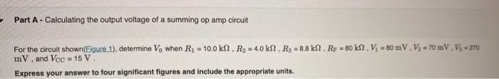 Solved Part A - Calculating the output voltage of a summing | Chegg.com