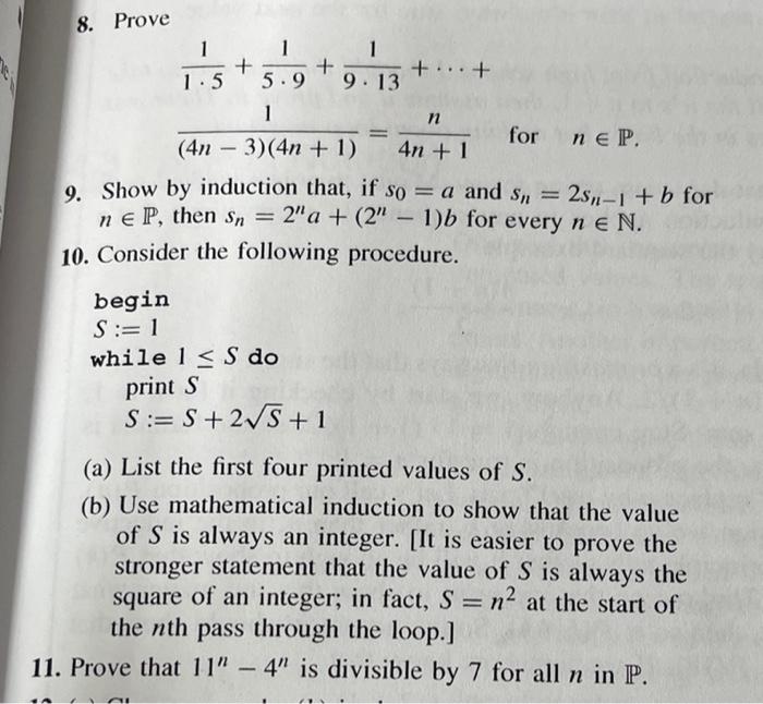 Solved 8. Prove 1⋅51+5⋅91+9⋅131+⋯+(4n−3)(4n+1)1=4n+1n for | Chegg.com