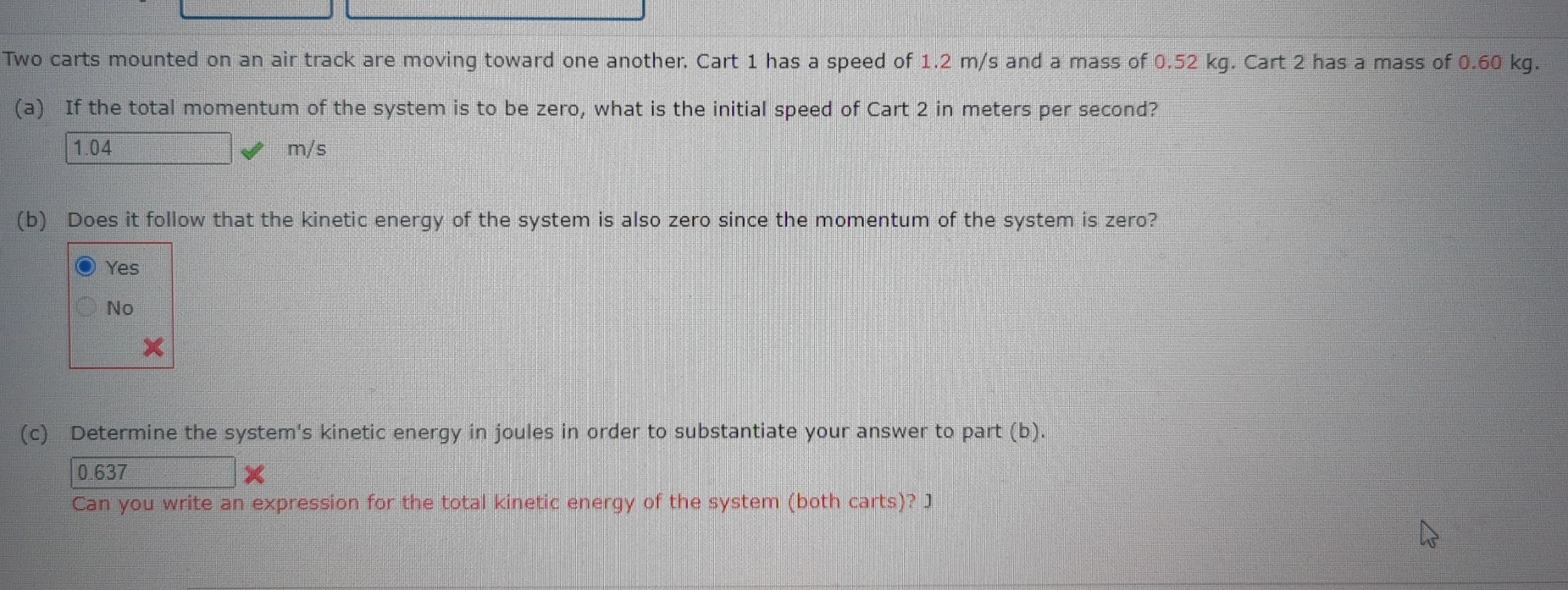 Solved Two carts mounted on an air track are moving toward | Chegg.com