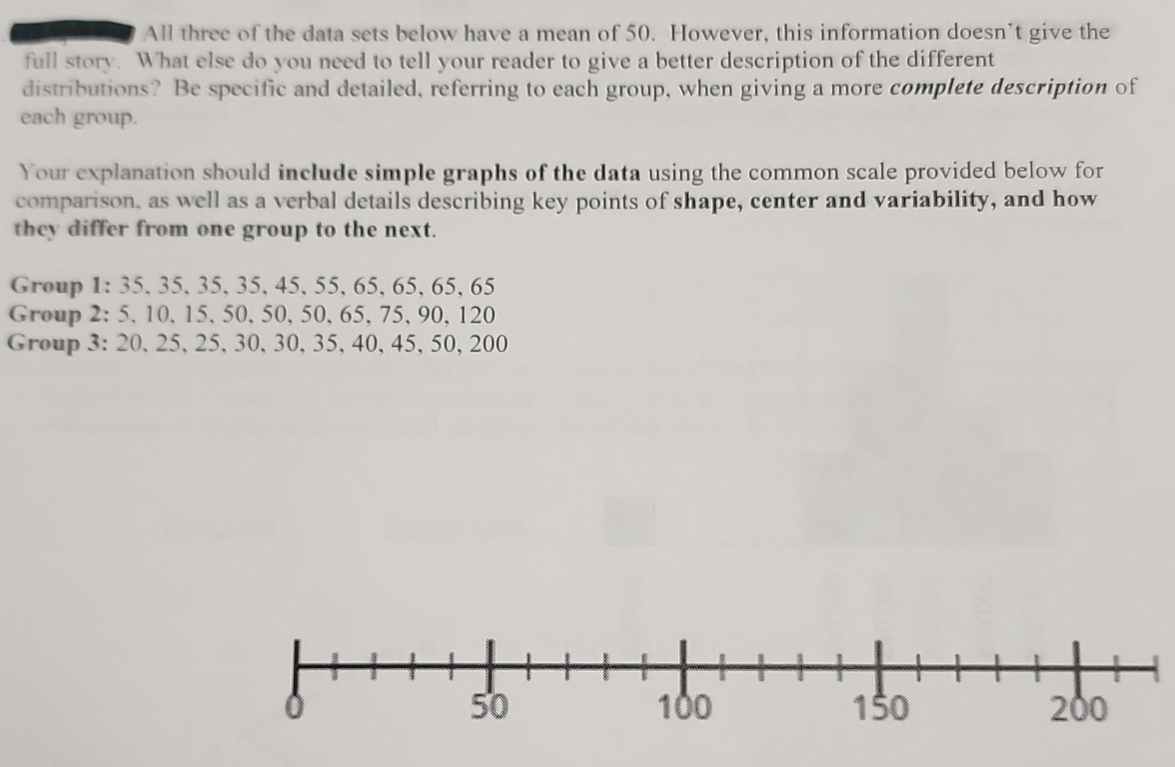 Solved All three of the data sets below have a mean of 50 . | Chegg.com