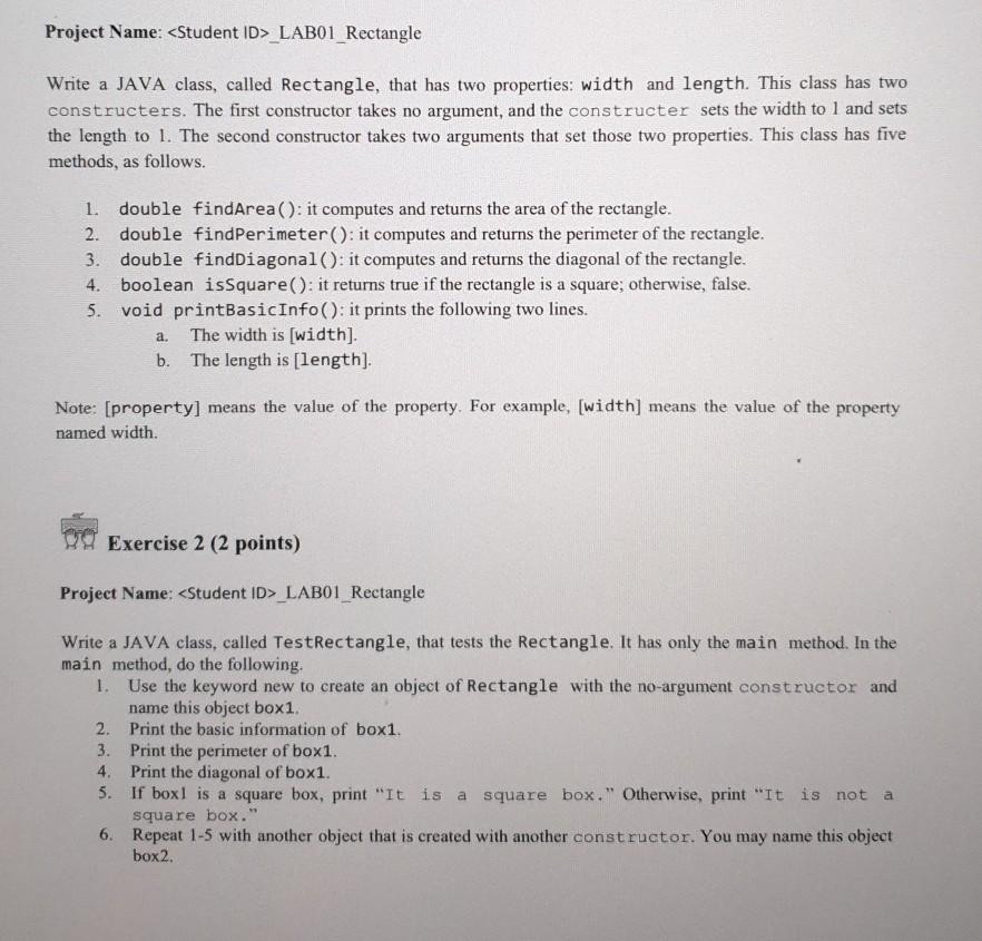 Solved Project Name: _LAB01_Rectangle Write a JAVA class, | Chegg.com