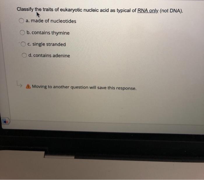 Solved Classify the traits of eukaryotic nucleic acid as | Chegg.com