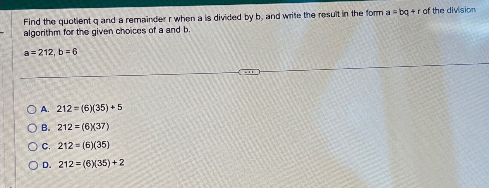 Solved Find the quotient q ﻿and a remainder r ﻿when a ﻿is | Chegg.com