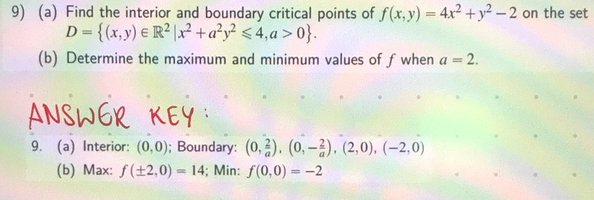 Solved (a) ﻿Find the interior and boundary critical points | Chegg.com