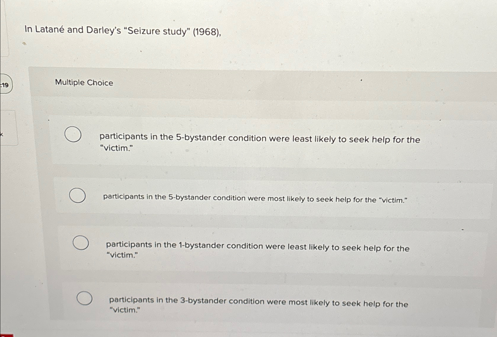 Solved In Latané ﻿and Darley’s “Seizure | Chegg.com