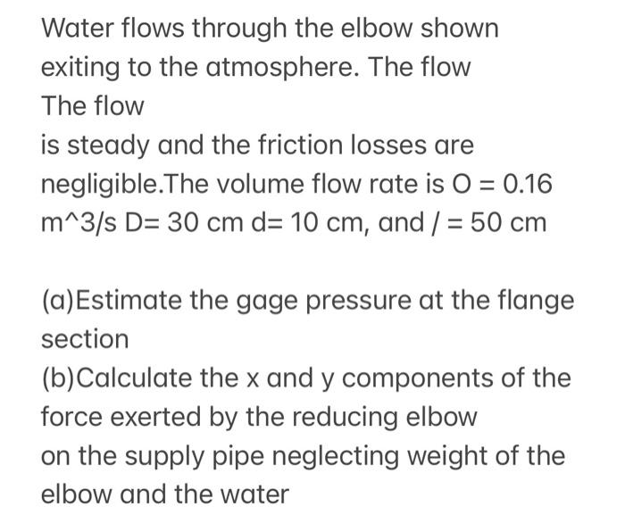 Solved Water flows through the elbow shown exiting to the | Chegg.com