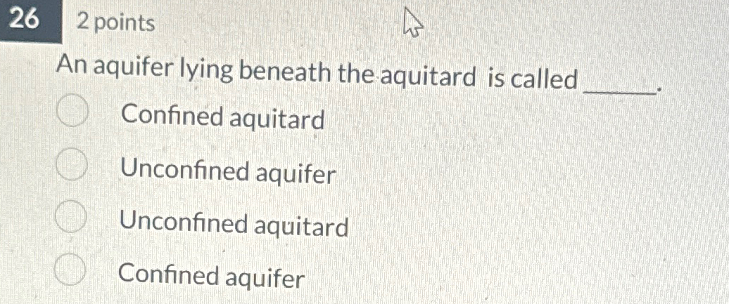 Solved 26,2 ﻿pointsAn aquifer lying beneath the aquitard is | Chegg.com