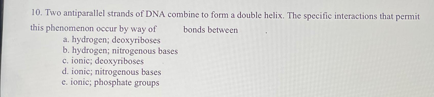 Solved Two antiparallel strands of DNA combine to form a | Chegg.com