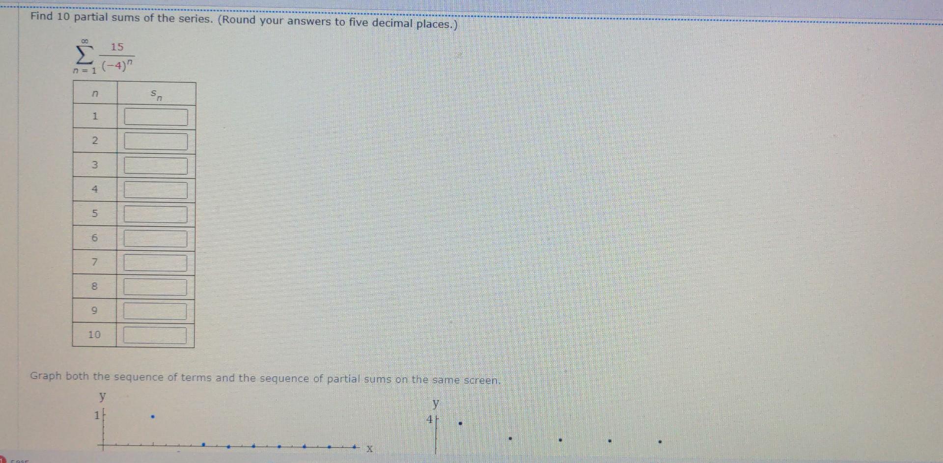 Solved ∑n=1∞(−4)n15 Graph both the sequence of terms and the | Chegg.com