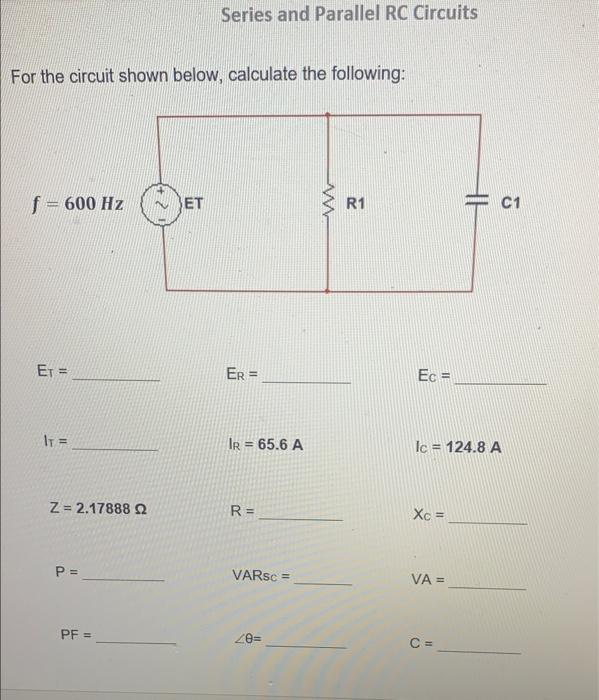 Solved Series and Parallel RC Circuits For the circuit shown | Chegg.com